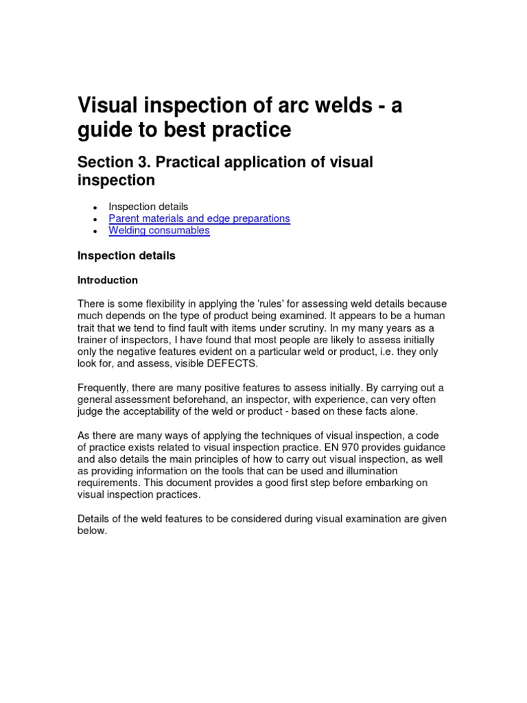Arc Weld Visual Inspection Guide | PDF | Welding | Construction