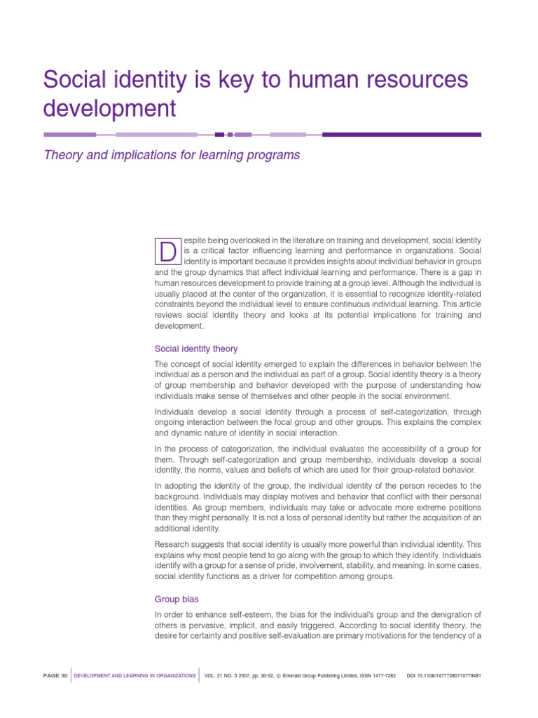 Social Identity Is Key To Human Resources Development: Theory and ...