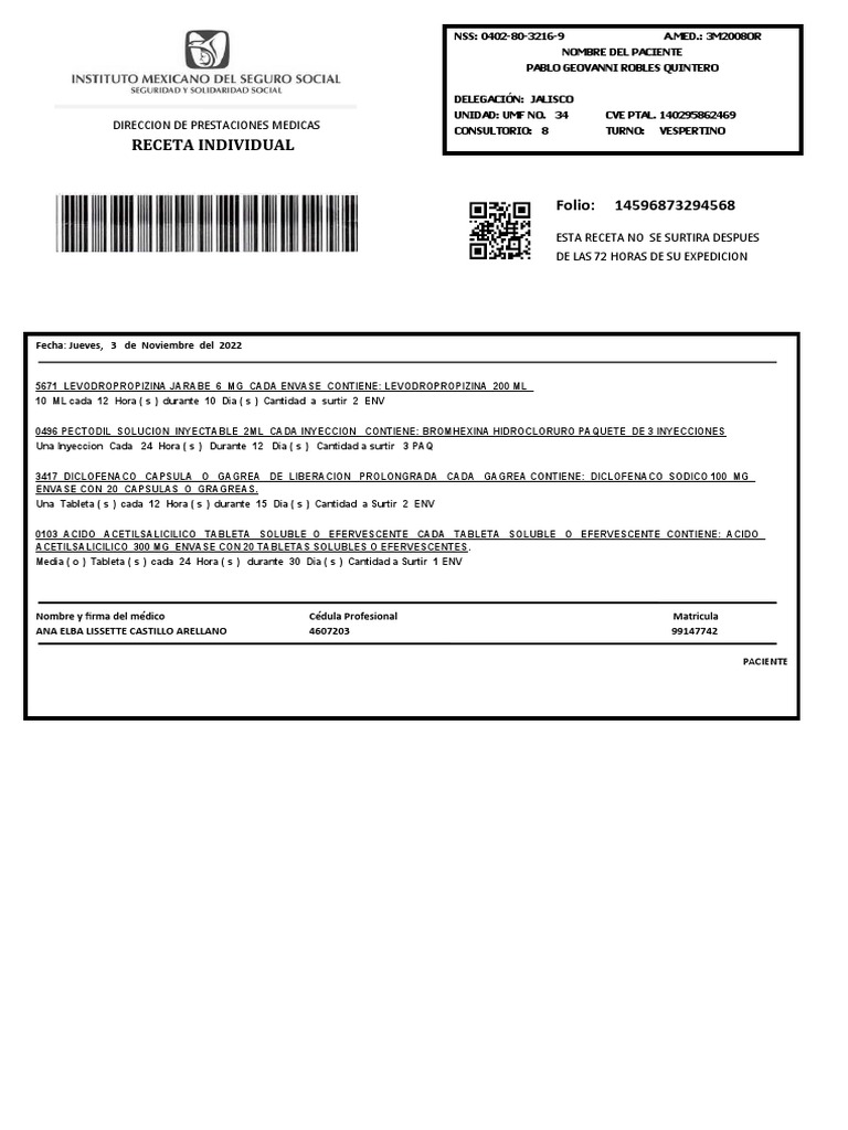 Receta IMSS Editable | PDF | Drogas | Farmacología