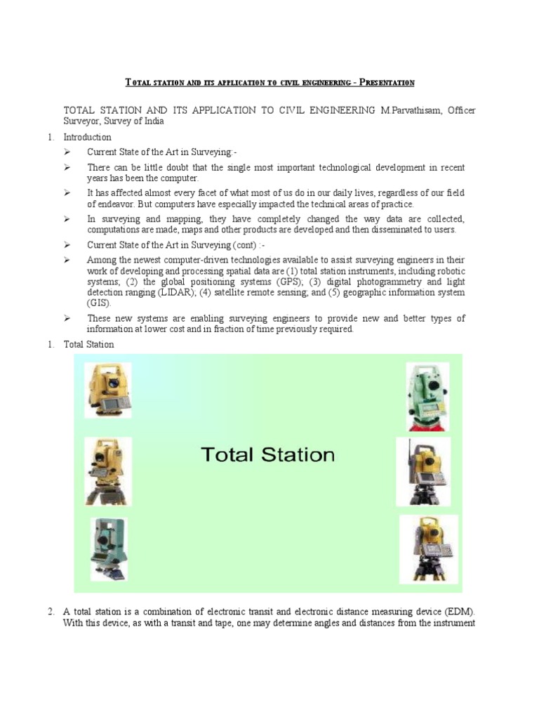 Total Station Applications in Civil Engineering | PDF | Surveying ...