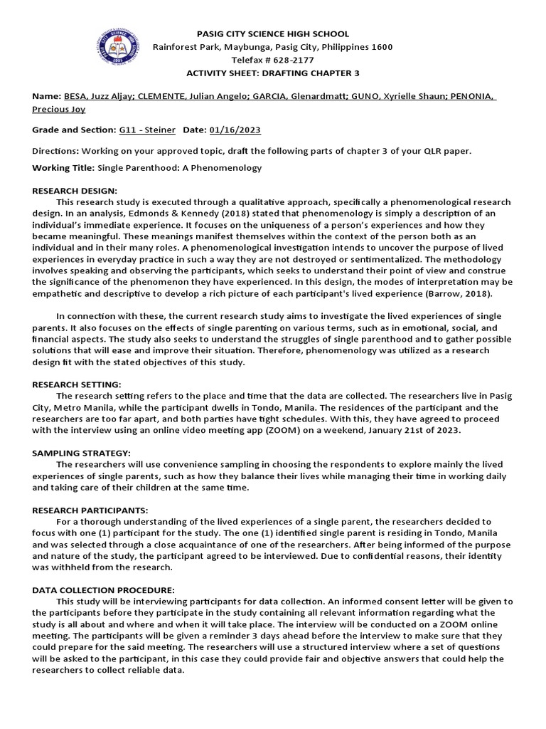Template Drafting Chapter 3 Activity | PDF | Experience | Phenomenology (Philosophy)