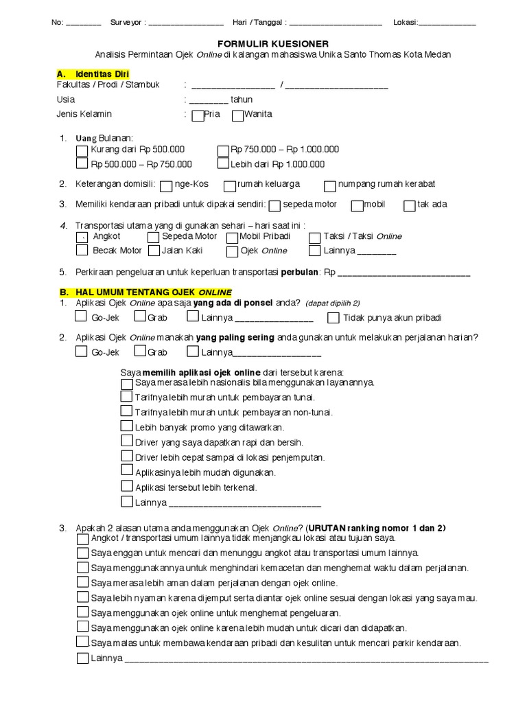 Formulir Kuesioner Project UAS PDF | PDF