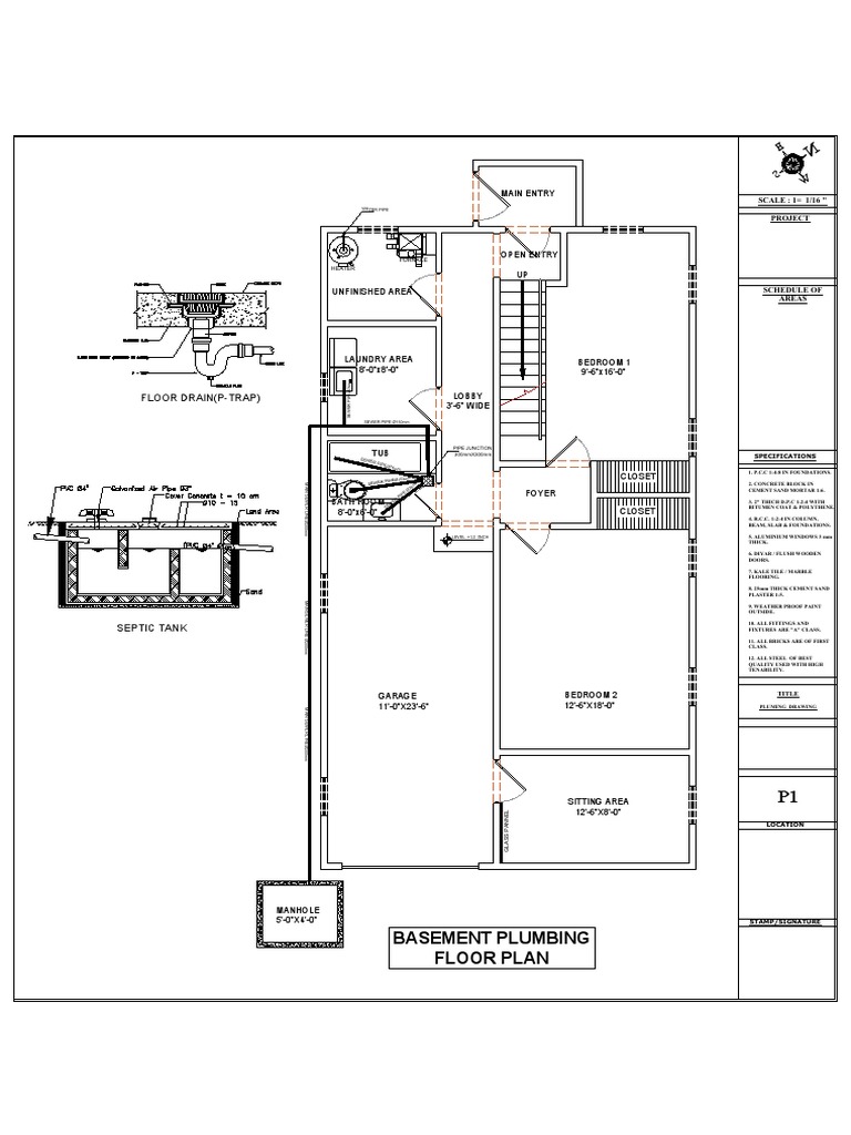 Basement Plumbing Floor Plan: Floor Drain (P-Trap) | PDF | Plumbing ...