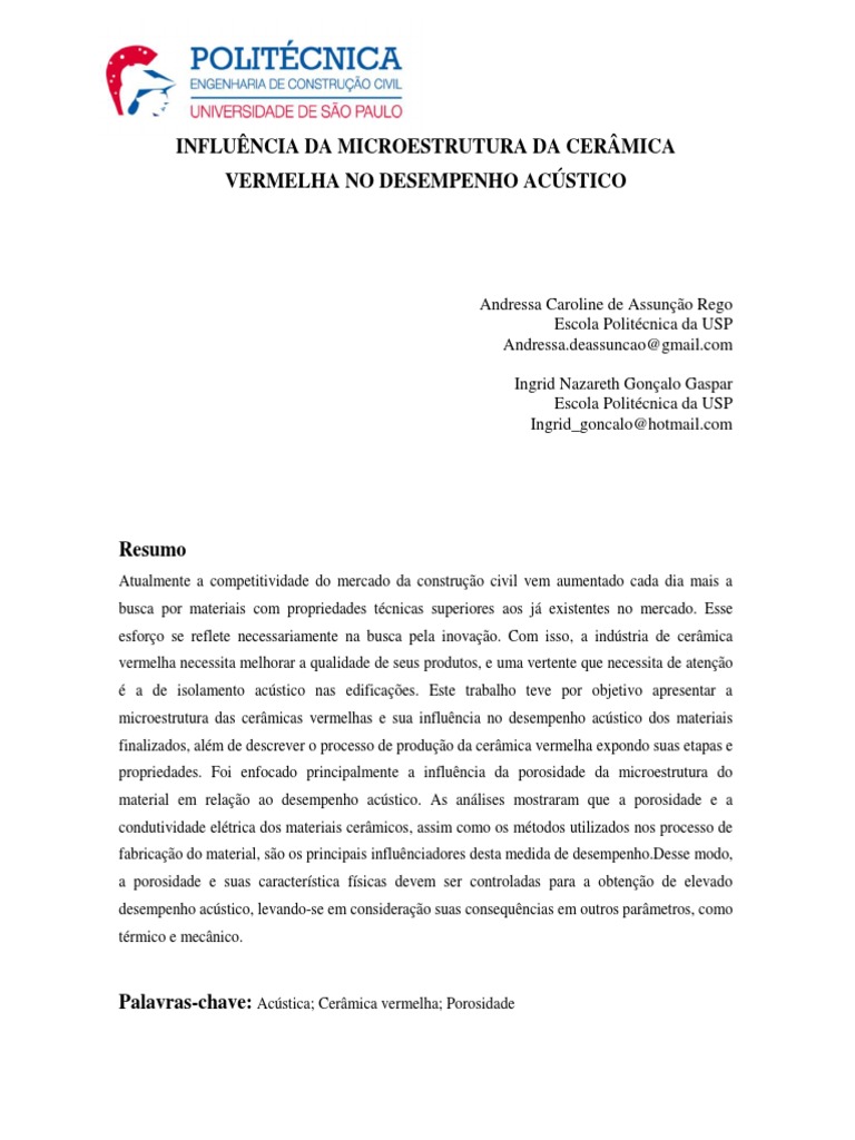 Cerâmica Vermelha No Desempenho Acústico - Andressa Rego - Ingrid ...