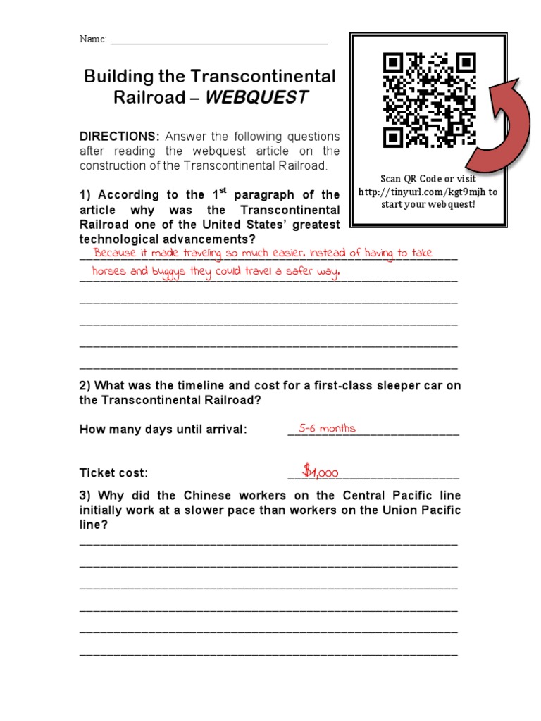 Transcontinental Railroad Webquest Guide | PDF