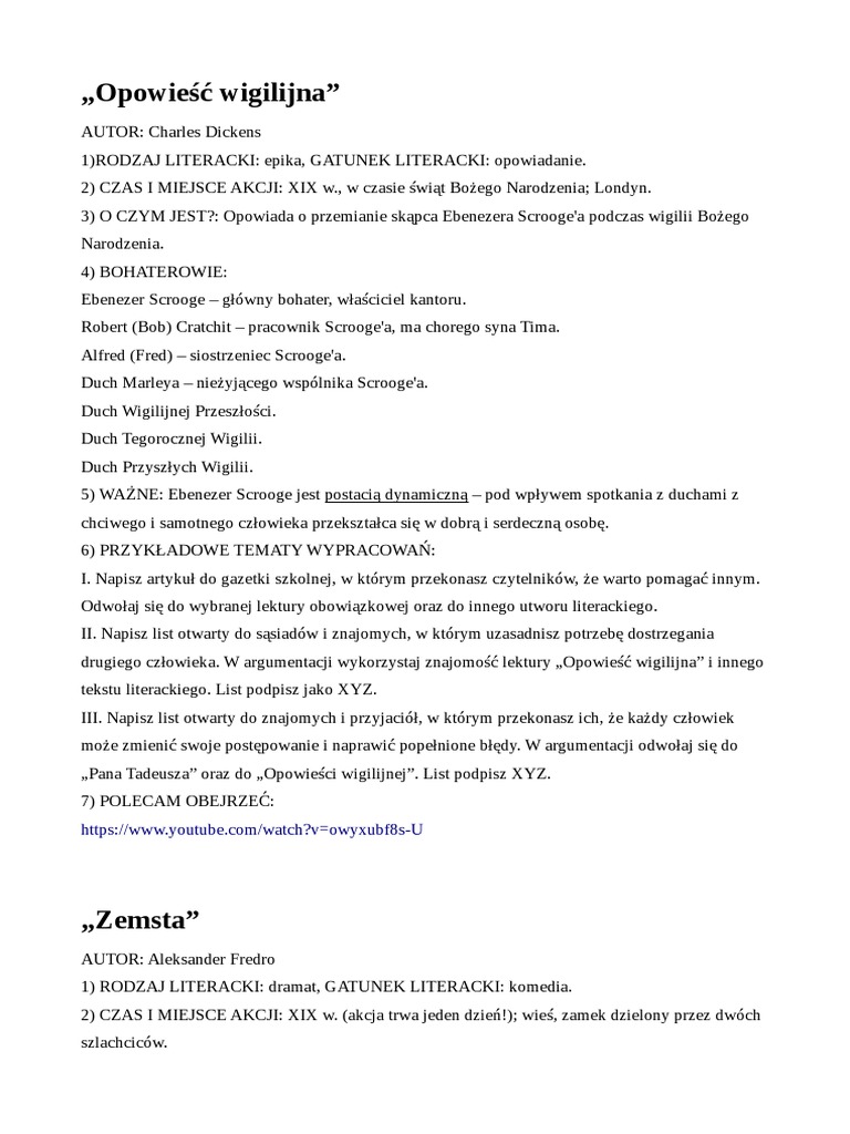 Omówienie Lektur Do Egzaminu 8kl. Str. | PDF