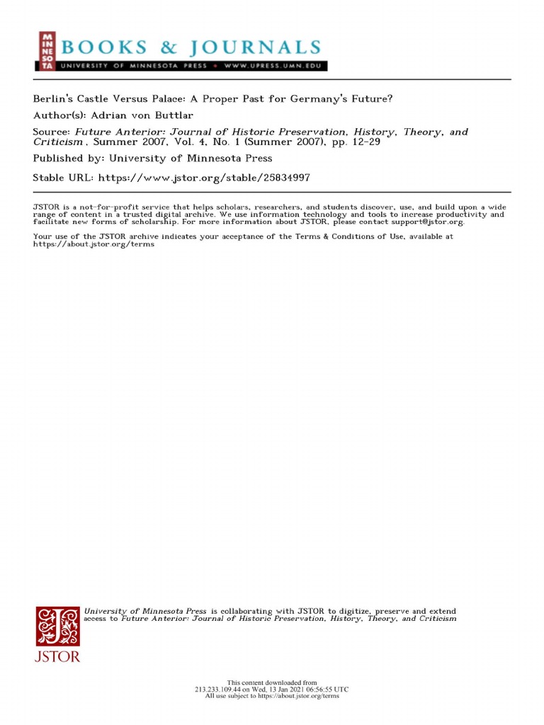 BUTTLAR Adrian - Berlins Castle Versus Palace A Proper Past For ...