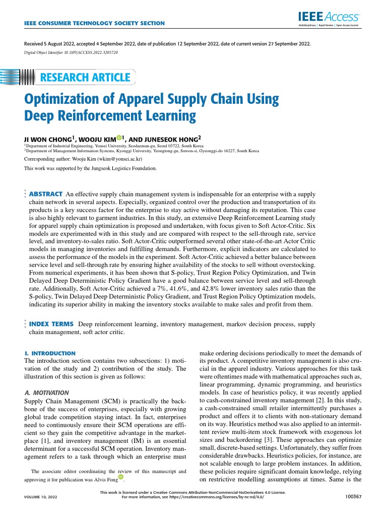 Optimization of Apparel Supply Chain Using Deep Reinforcement Learning | PDF | Inventory ...