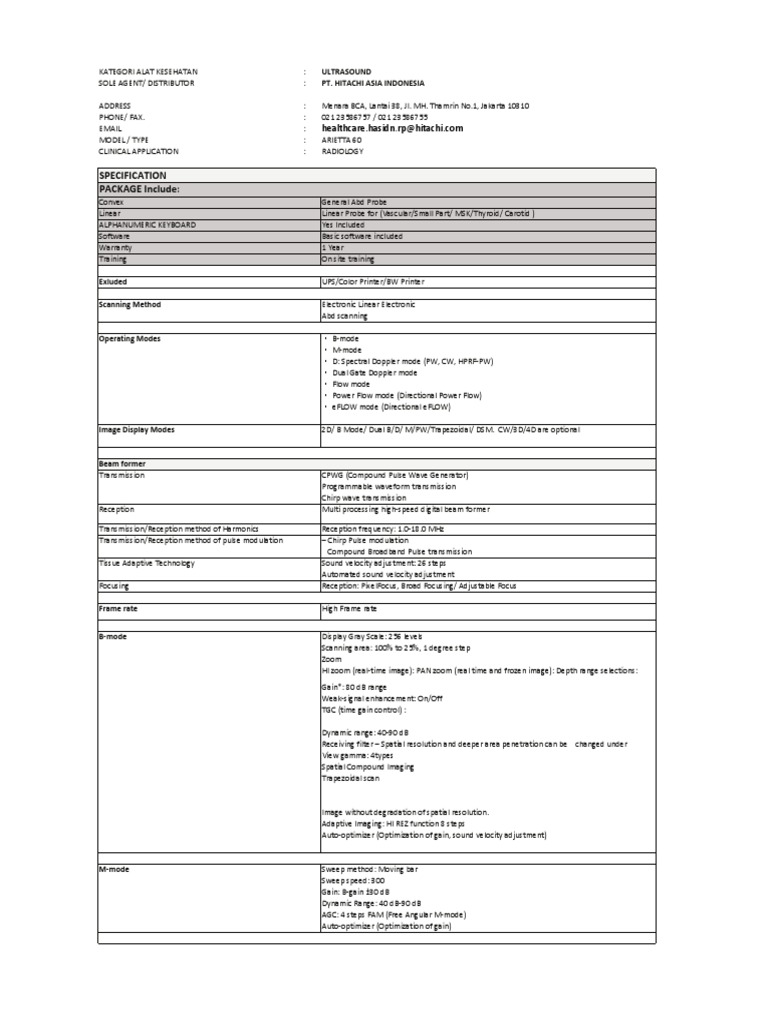 Specification - US Arietta 60 General | PDF