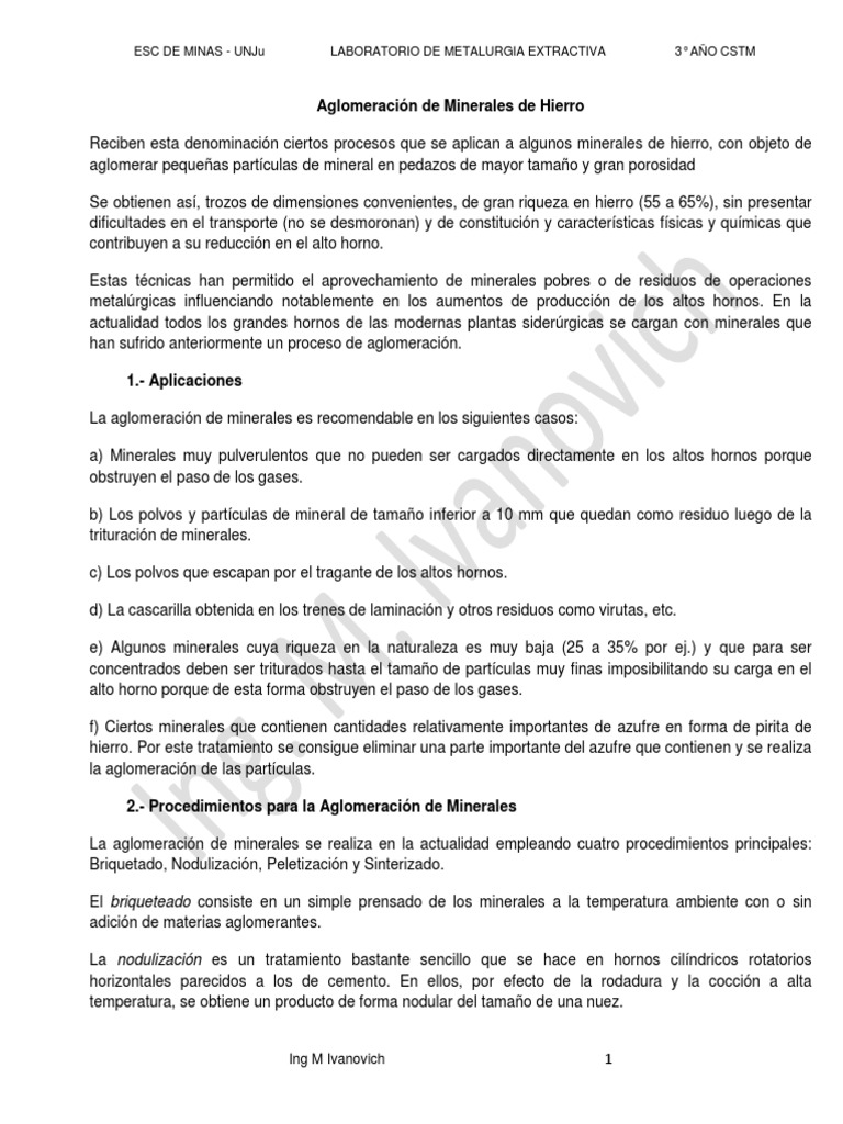 Clase 4 Aglomeración De Minerales De Fe Pdf Metalurgia Combustión