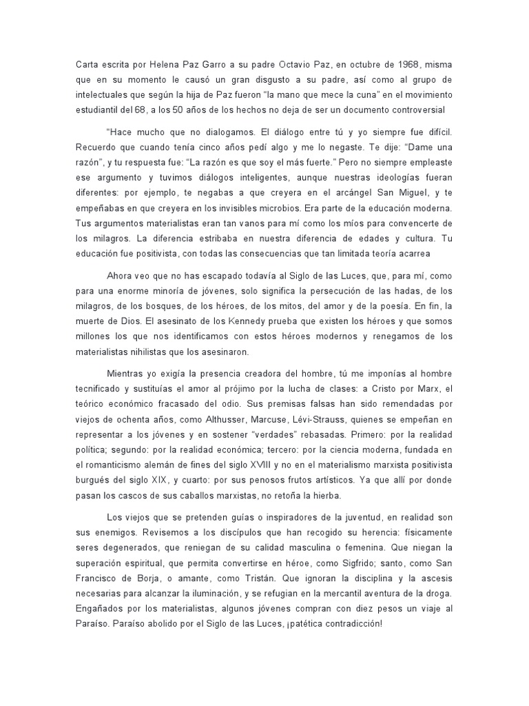 Carta escrita por Helena Paz Garro a su padre Octavio Paz | PDF | Karl Marx
