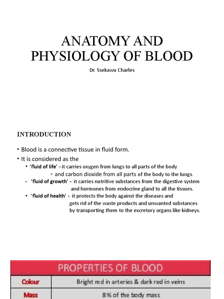 Anatomy and Physiology of Blood | PDF | Blood | Blood Plasma