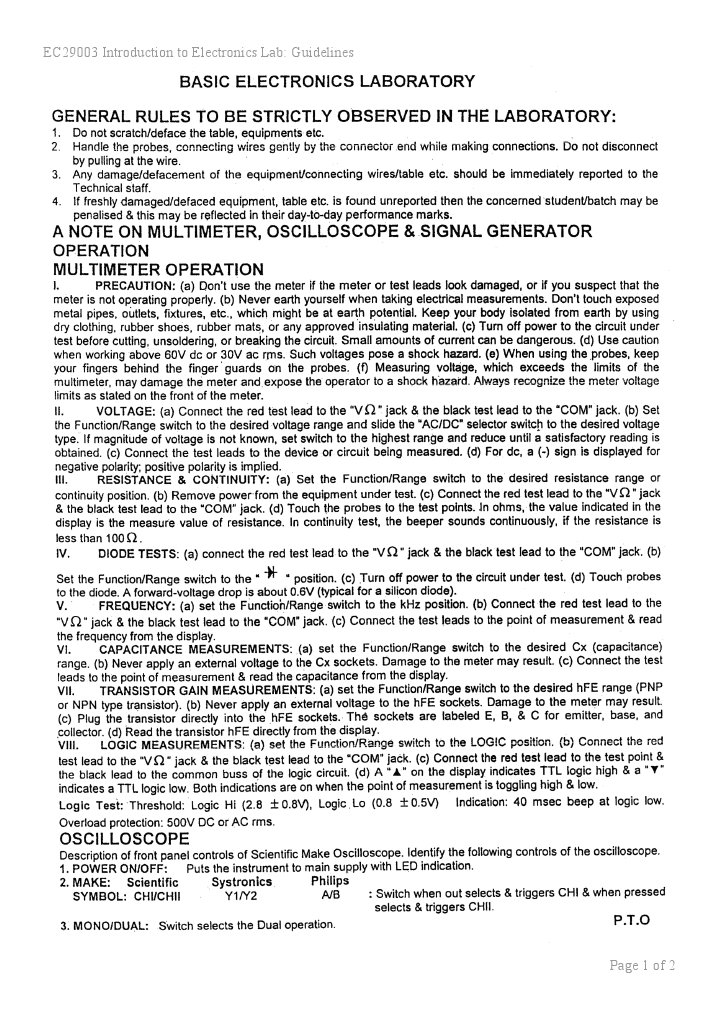Basic Electronics Lab Guidelines READ FIRST | PDF | Science & Mathematics