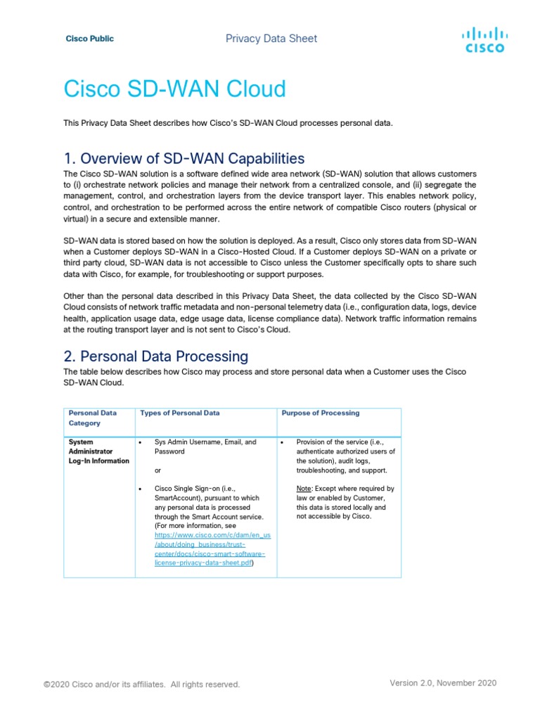 Cisco SD-WAN Cloud Privacy Data Sheet | PDF | Cloud Computing ... Cisco SD-WAN Cloud Privacy Data Sheet | PDF | Cloud Computing ...