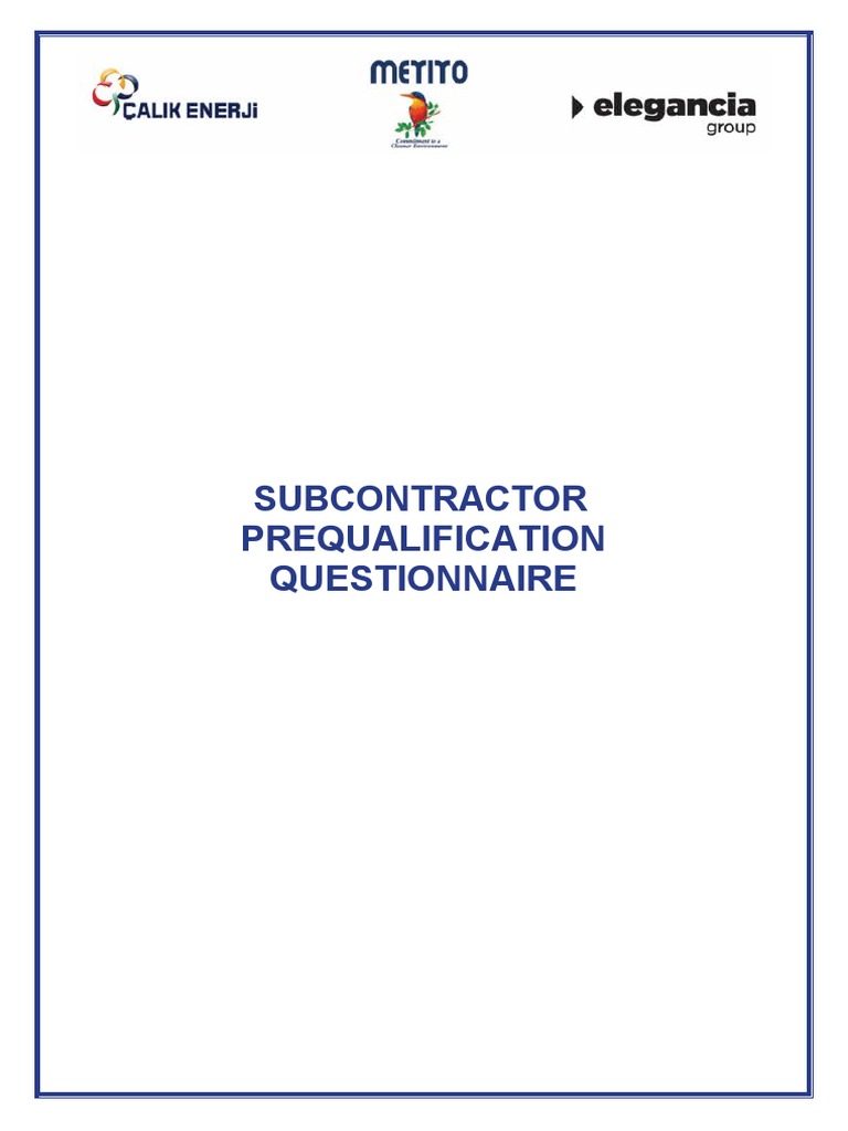 Subcontractor Pre-Qualification Questionnaire | PDF | Audit ...