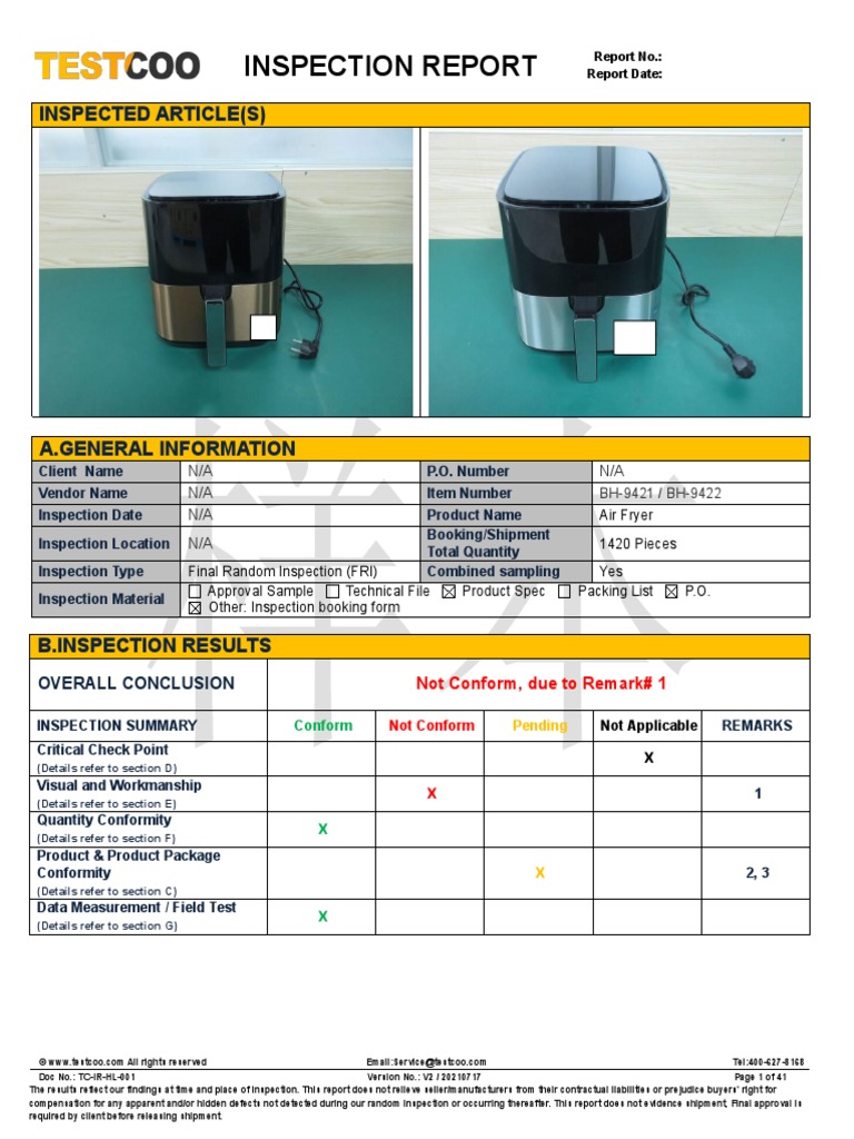 Testcoo Sample Report-Air Fryer | PDF | Fuse (Electrical) | Packaging ...