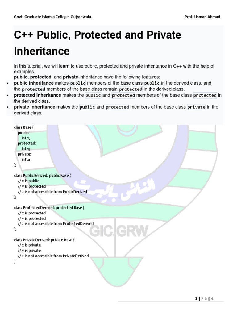 Public Protected Private Inheritance | PDF | Inheritance (Object ... Public Protected Private Inheritance | PDF | Inheritance (Object ...