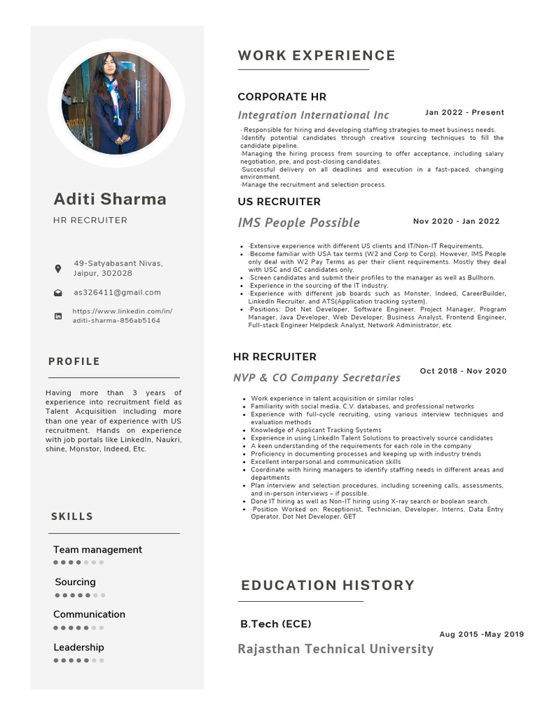Aditi Sharma's Resume | PDF | Recruitment | Human Resources