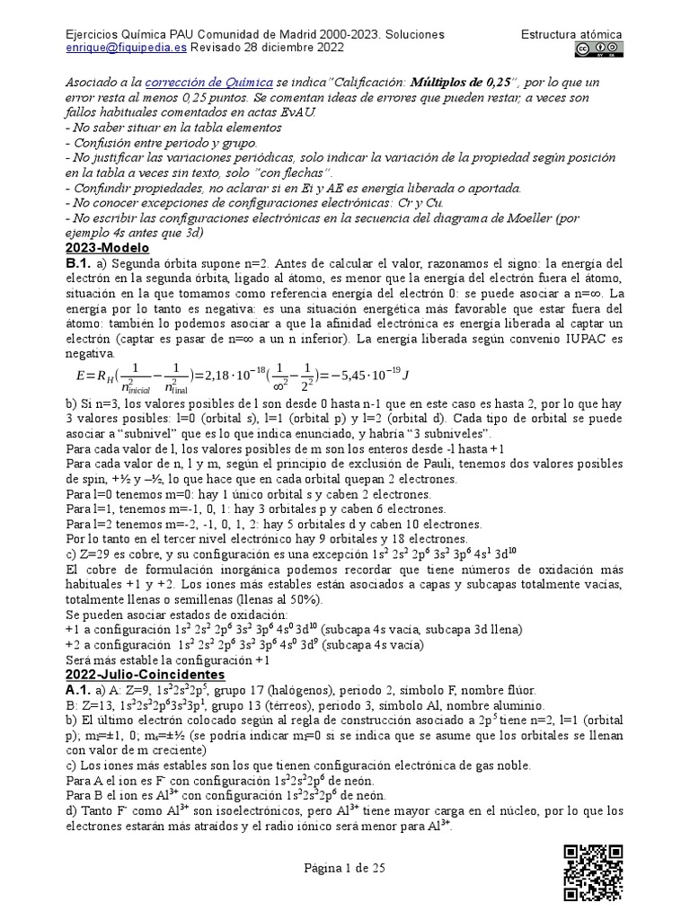 Q2 PAU EstructuraAtómicaClasificacionPeriódicaElementos Soluc | Descargar gratis PDF | Ion ...