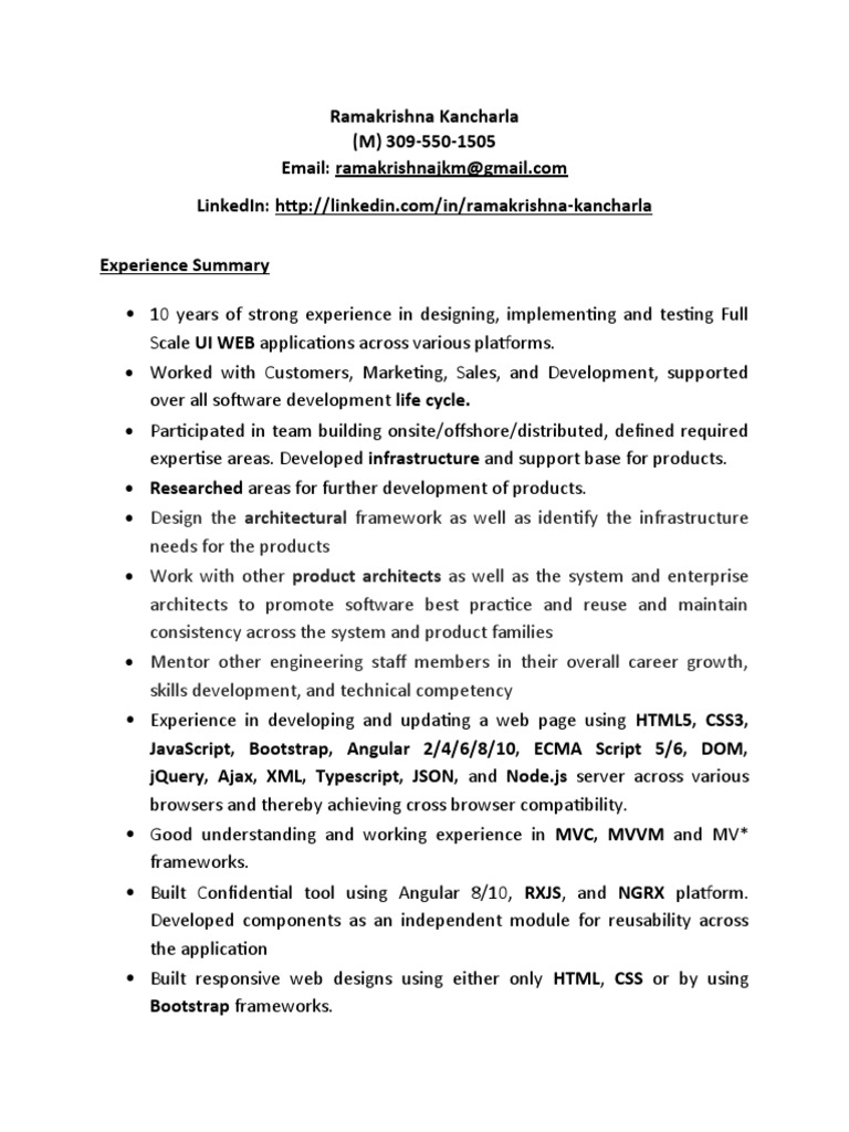 Sample Resumes | PDF | Angular Js | Java Script