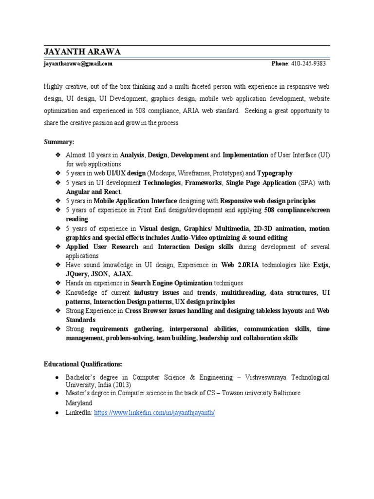 Dice_Resume_CV_Jayanth_Arawa | PDF | J Query | Java Script