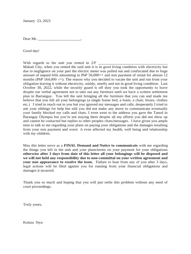 Final Demand Letter | PDF