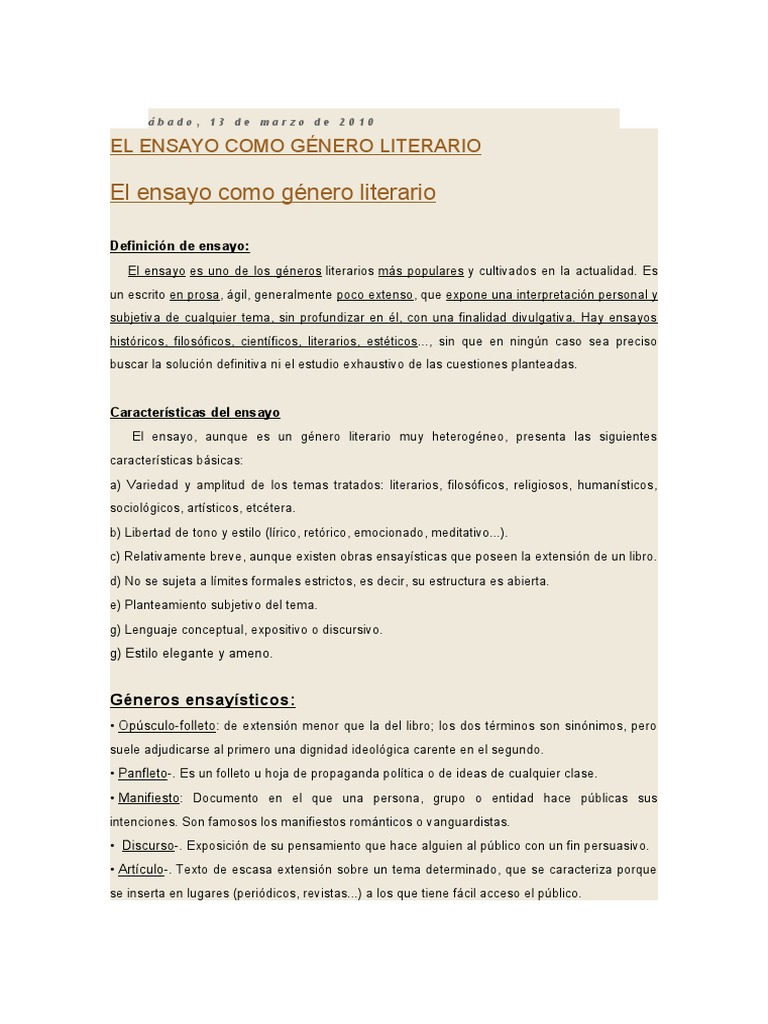 Ensayo Género Literario | PDF | Ensayos