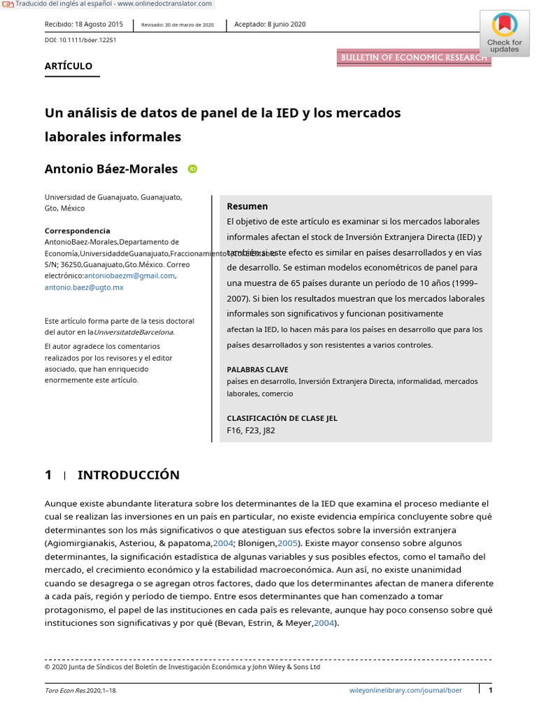 A Panel Data Analysis of FDI and Informal Labour Markets - En.es | PDF | Business | Mercado ...