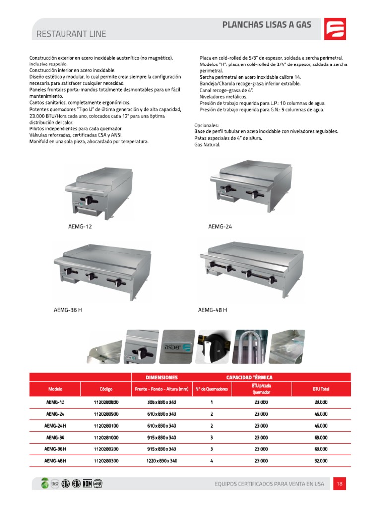 Asber Aemg-24 Plancha A Gas Acero Inoxidable 2 Quemadores-Ficha-Tecnica | PDF