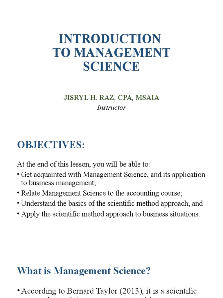 02 Lesson 1 - Introduction To Management Science | PDF | Science | Mathematics