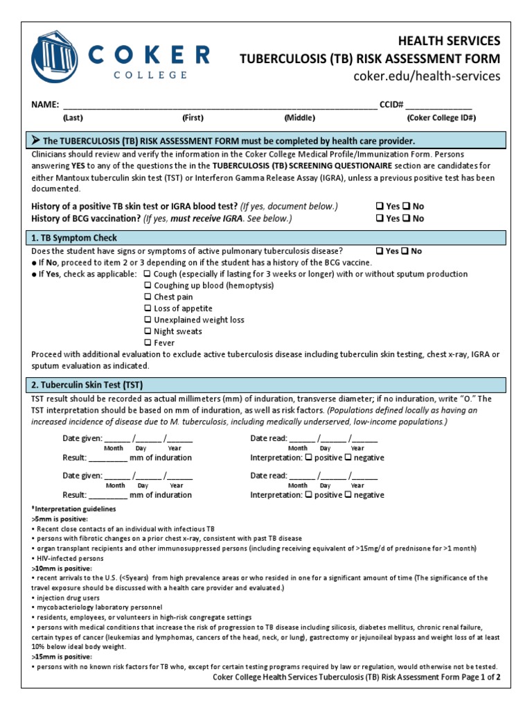 TUBERCULOSIS TB RISK ASSESSMENT FORM Created March 12 2018 1 | Download ...