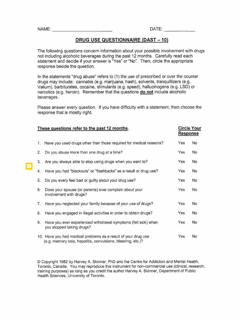 Drug Abuse Screening Test | PDF