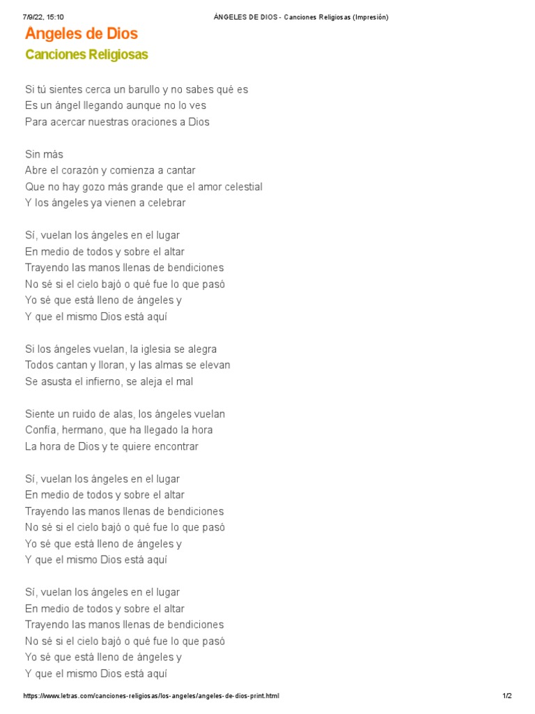 ÁNGELES DE DIOS - Canciones Religiosas (Impresión) | PDF