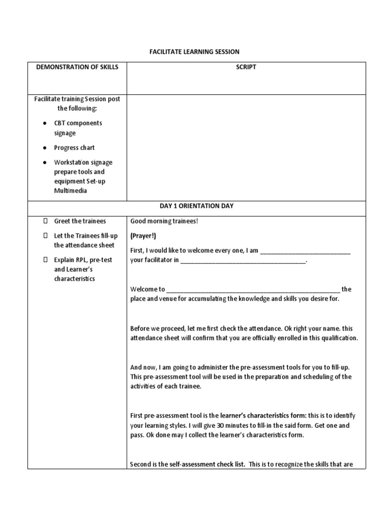 Script Facilitate Learning Session | PDF | Test (Assessment ...