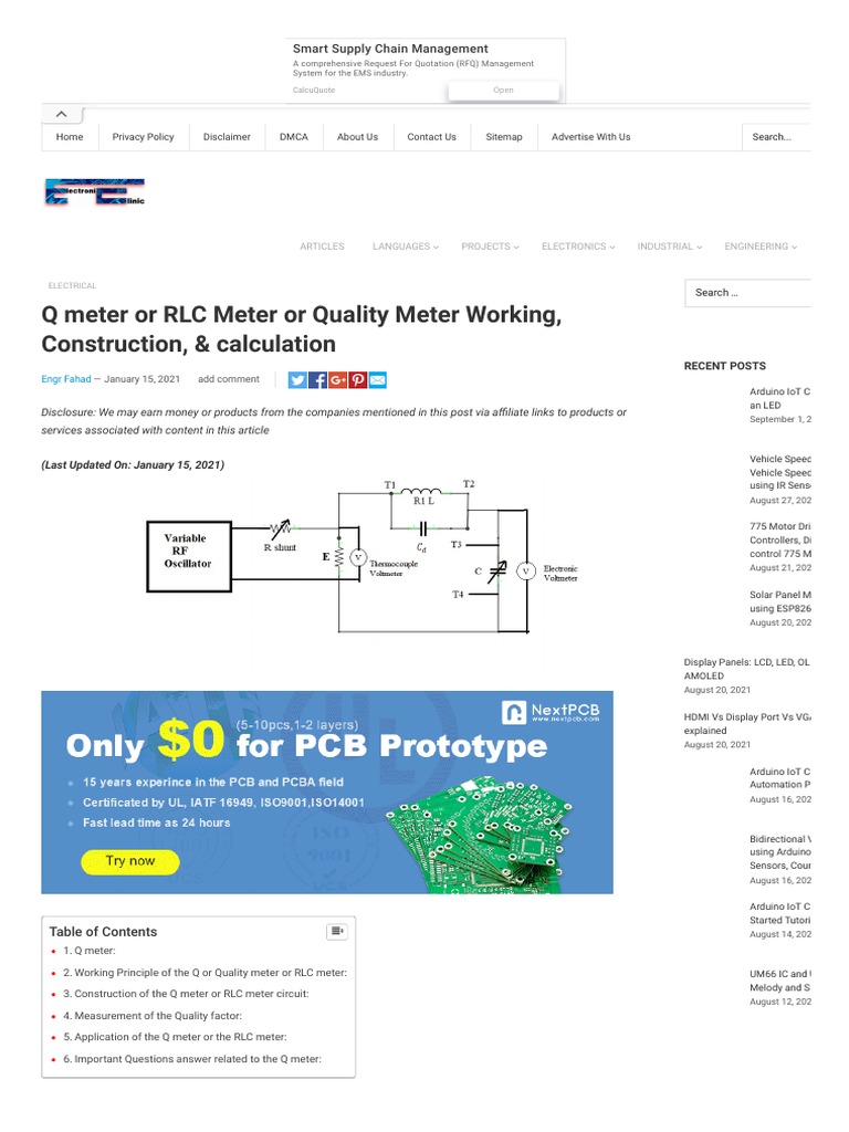 Q Meter or RLC Meter or Quality Meter Working, Construction ...