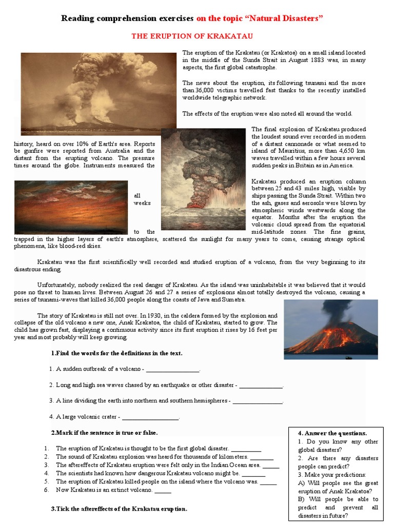 The Eruption of Krakatau Reading Comprehension Exercises - 114230 ...