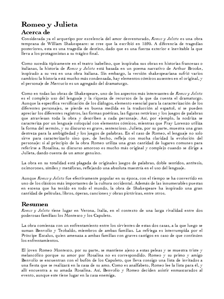 Romeo y Julieta Resumen | PDF