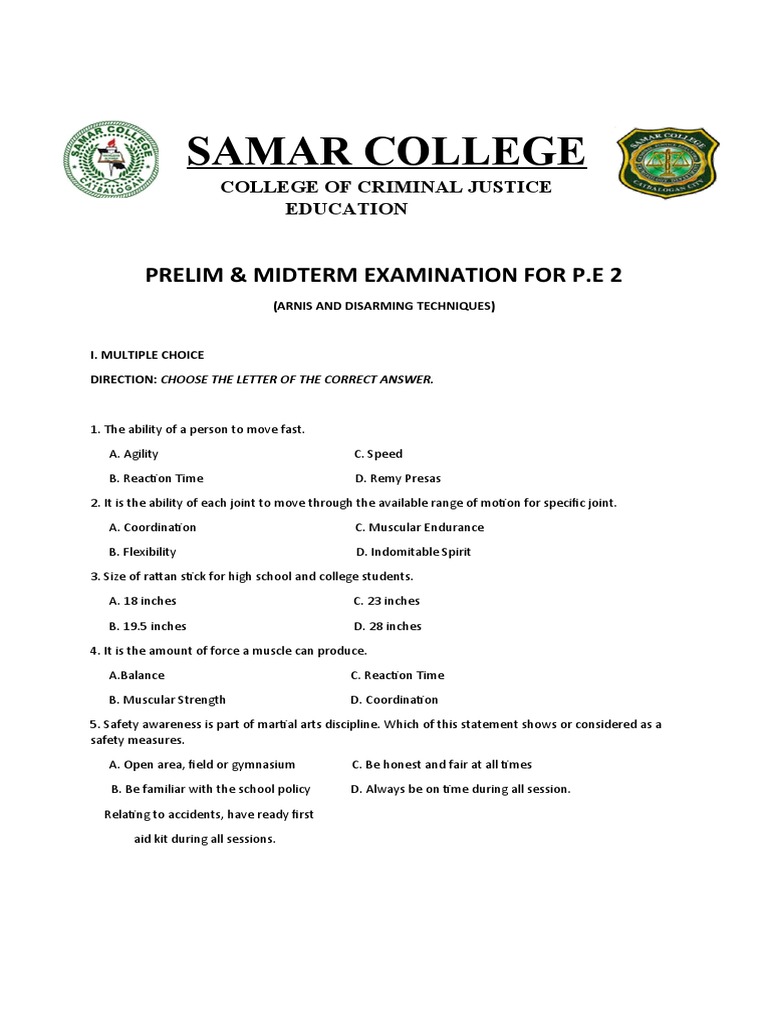 Prelim & Midterm Exam for P.E. 2 | PDF | Test (Assessment) | Physical ...