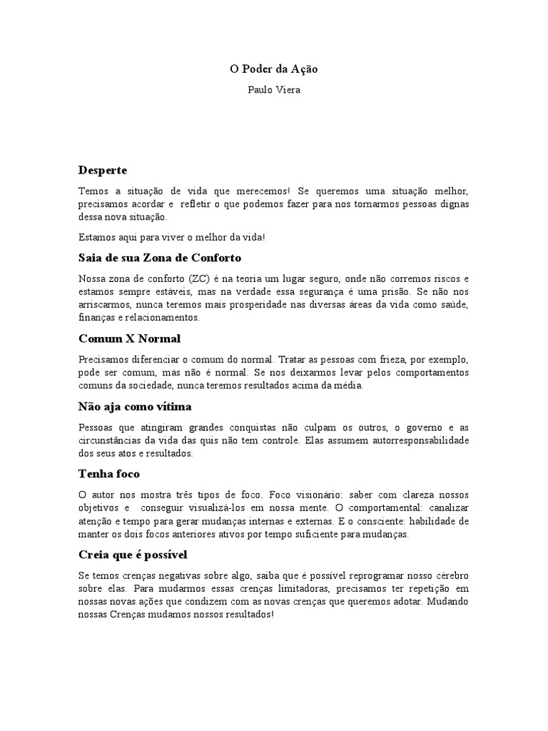 O Poder Da Acao - Paulo Vieira - Liçoes Do Livro | PDF