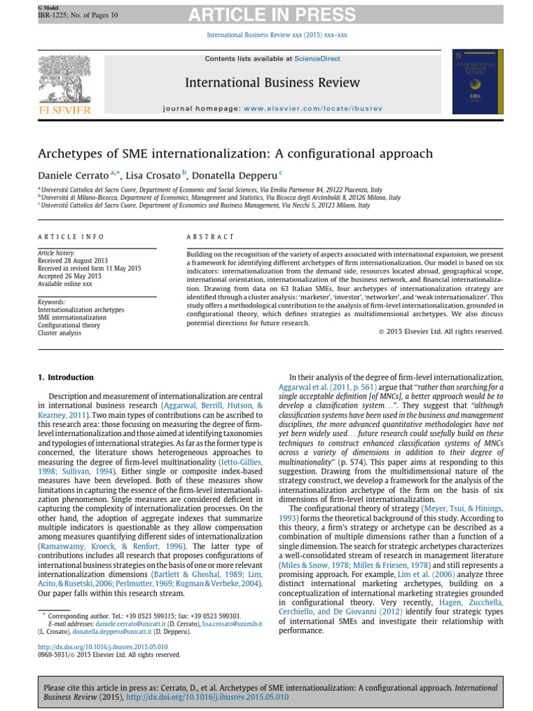 Archetypes of SME Internationalization A Configurational Approach | PDF ... Archetypes of SME Internationalization A Configurational Approach | PDF ...