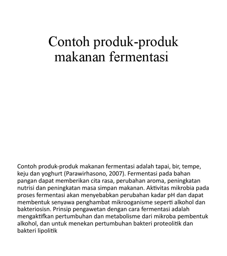 Contoh Produk-Produk Makanan Fermentasi | PDF | Teknologi & Rekayasa