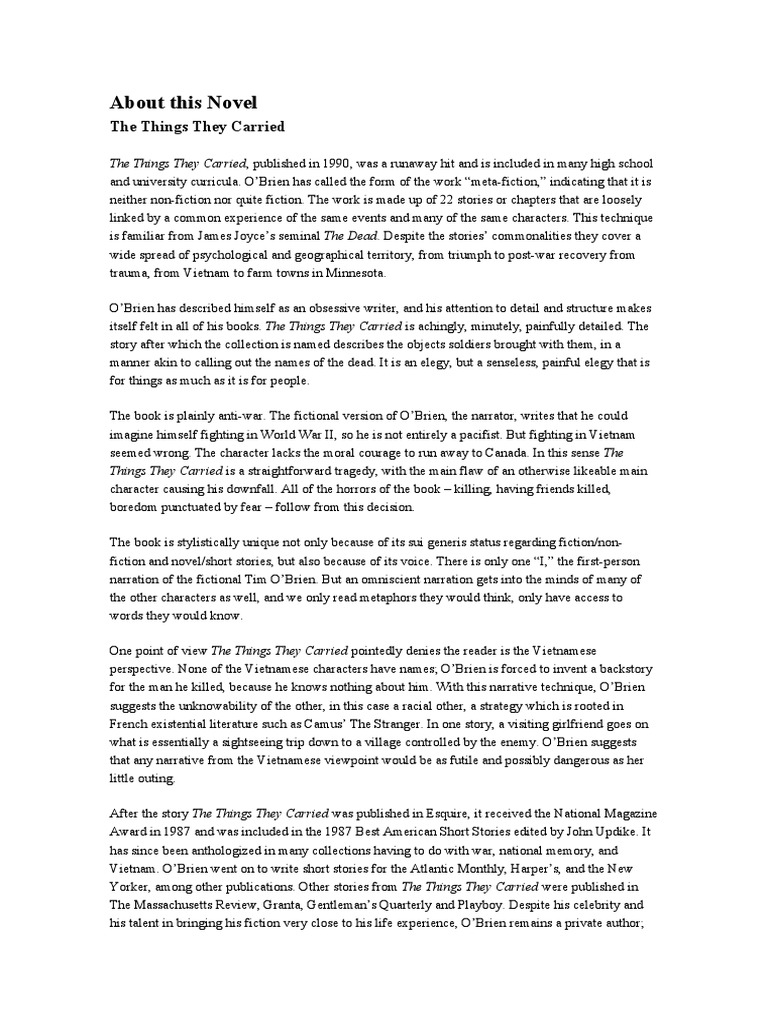 Summary of The Things They Carried | PDF | Id