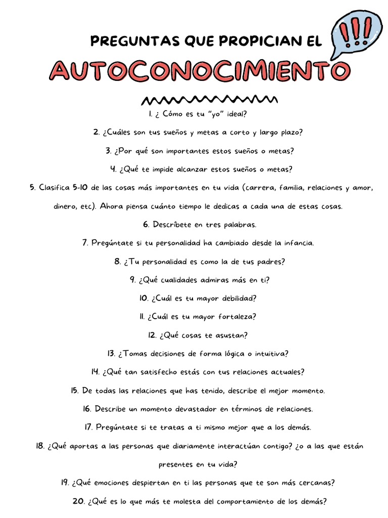Preguntas para Profundizar en Tu Autoconocimiento | PDF | Crecimiento ...