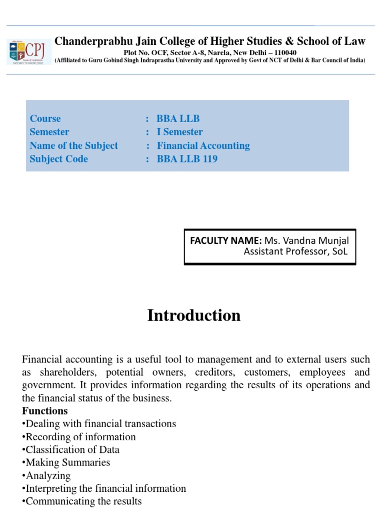 Financial Accounting Unit I Pdf Bookkeeping Accounting
