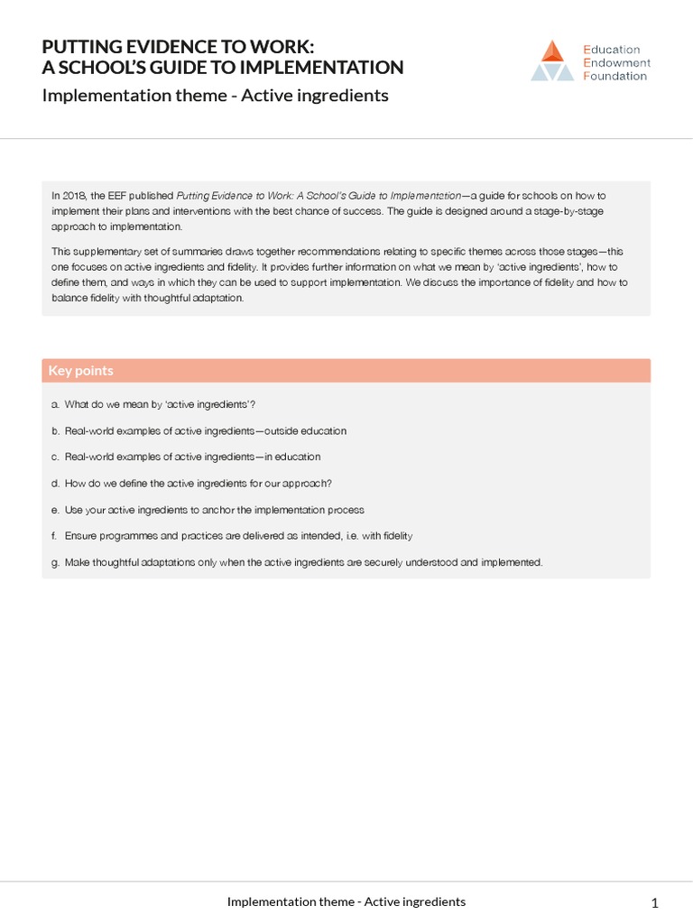 Active Ingredients in School Implementation | PDF | Teachers | Information