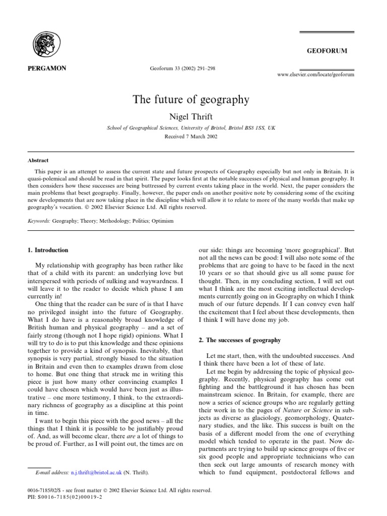 Thrift Future Geography | PDF | Geography | Science