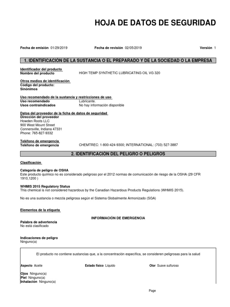 Oil VG-320 Safety Data Sheet | Descargar gratis PDF | Agua | Toxicidad