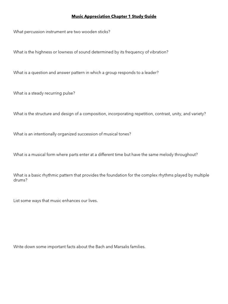Music Appreciation Chapter 1 Study Guide | PDF Music Appreciation Chapter 1 Study Guide | PDF