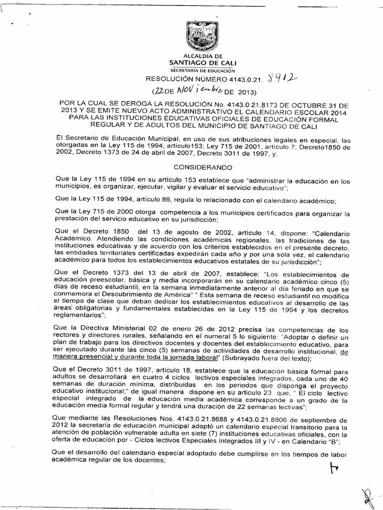 RESOLUCION 8912 CALENDARIO MODIFICADO Nov 1 | PDF | Santiago