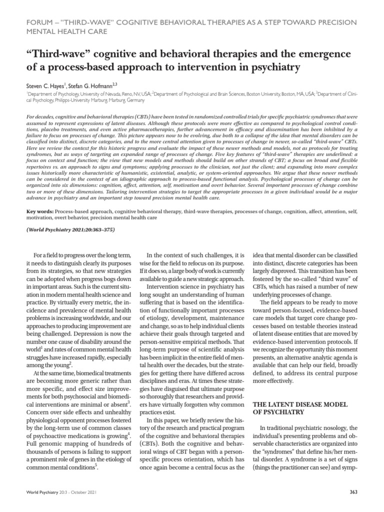 "Third-Wave" Cognitive and Behavioral Therapies | Download Free PDF | Cognitive Behavioral ...